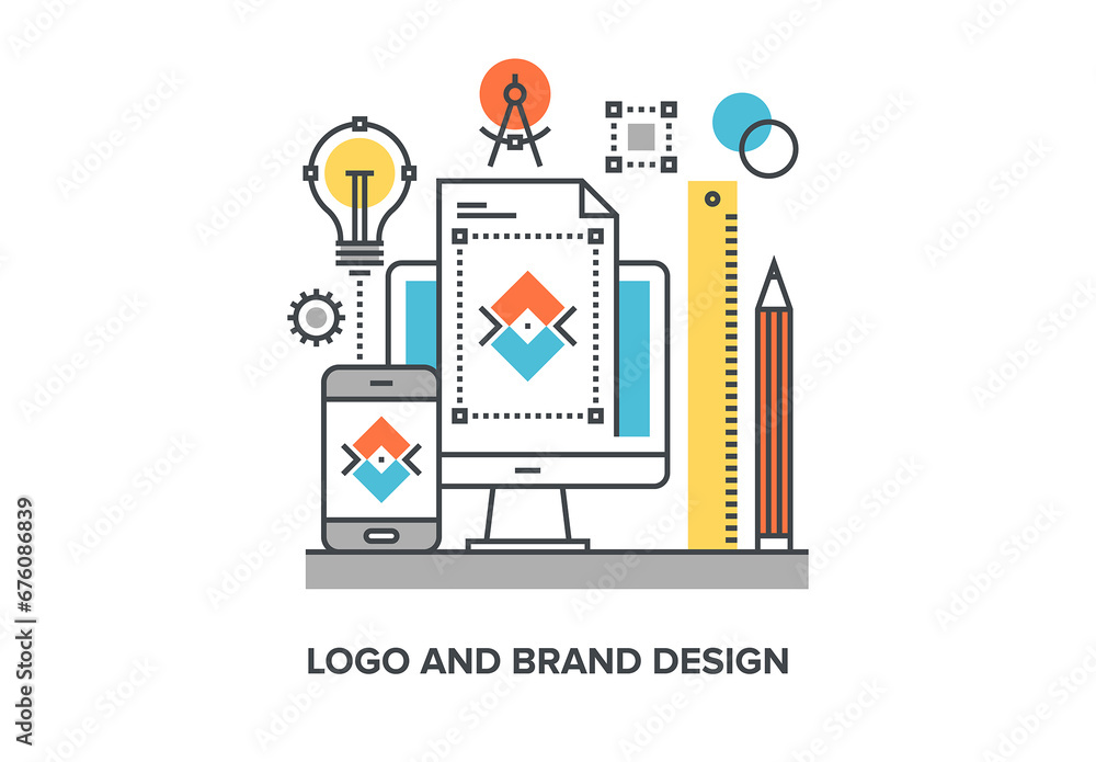Vector illustration of logo and brand design flat line design concept ...