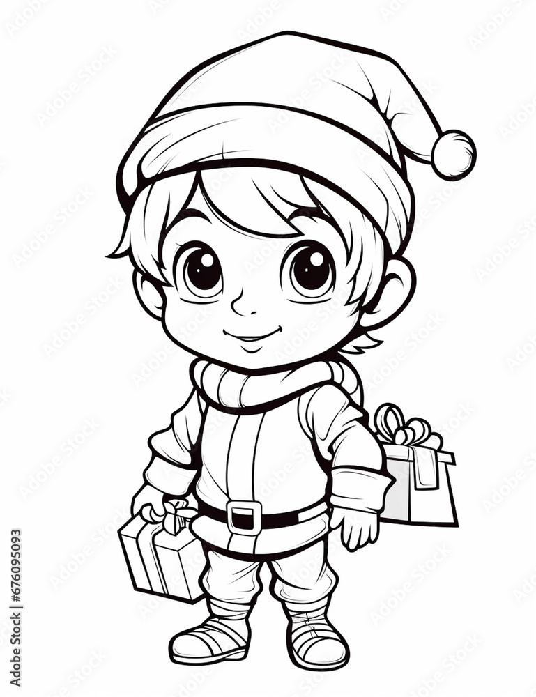Coloring page of a boy with clear lines, making it easier to paint with ...