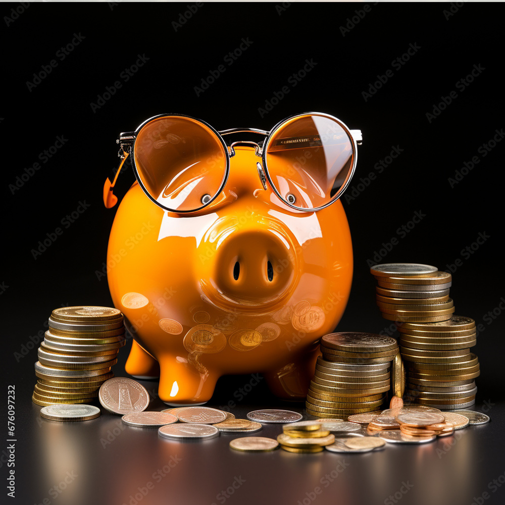 Piggy bank, side view, Happy, smiling piggy, a standard high school ...