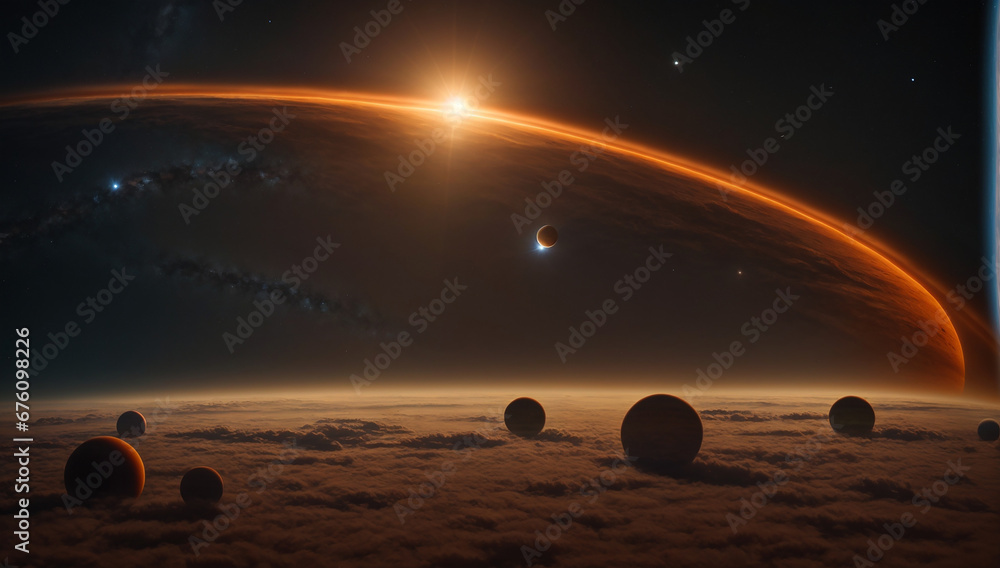 Celestial event of a planetary transit, as a planet passes in front of ...