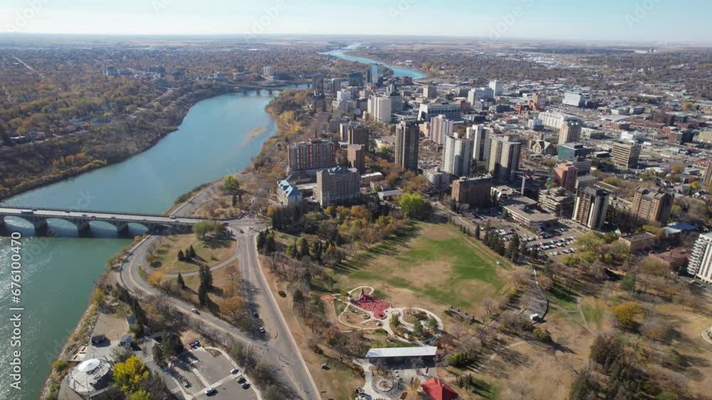 Aerial video of City Park, Saskatoon, SK, revealing its vibrant streets ...