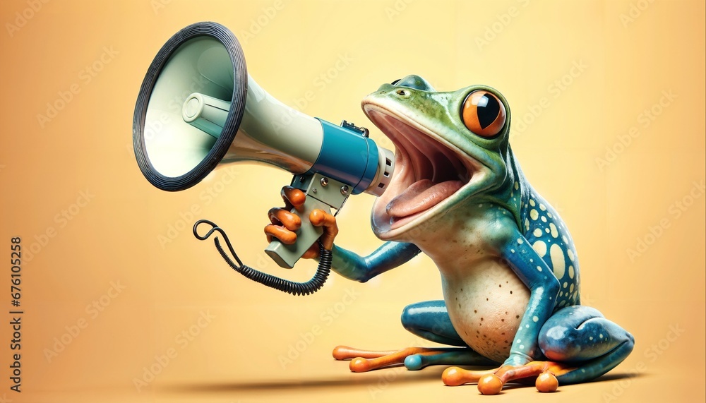 Happy frog with megaphone on pastel background - wildlife photo style ...