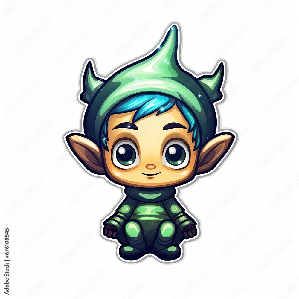 Christmas elf emoji sticker. Cartoon magical elf Santa Claus emoji ...
