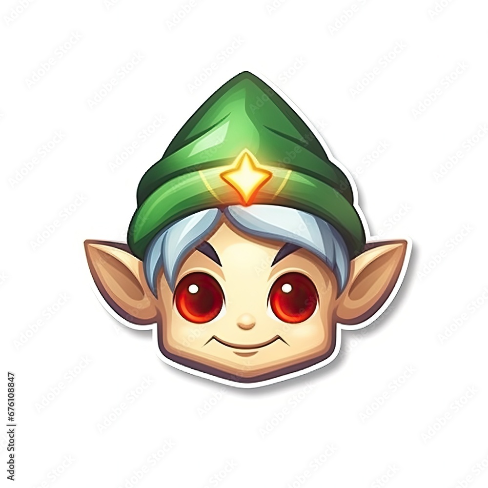 Christmas elf emoji sticker. Cartoon magical elf Santa Claus emoji ...
