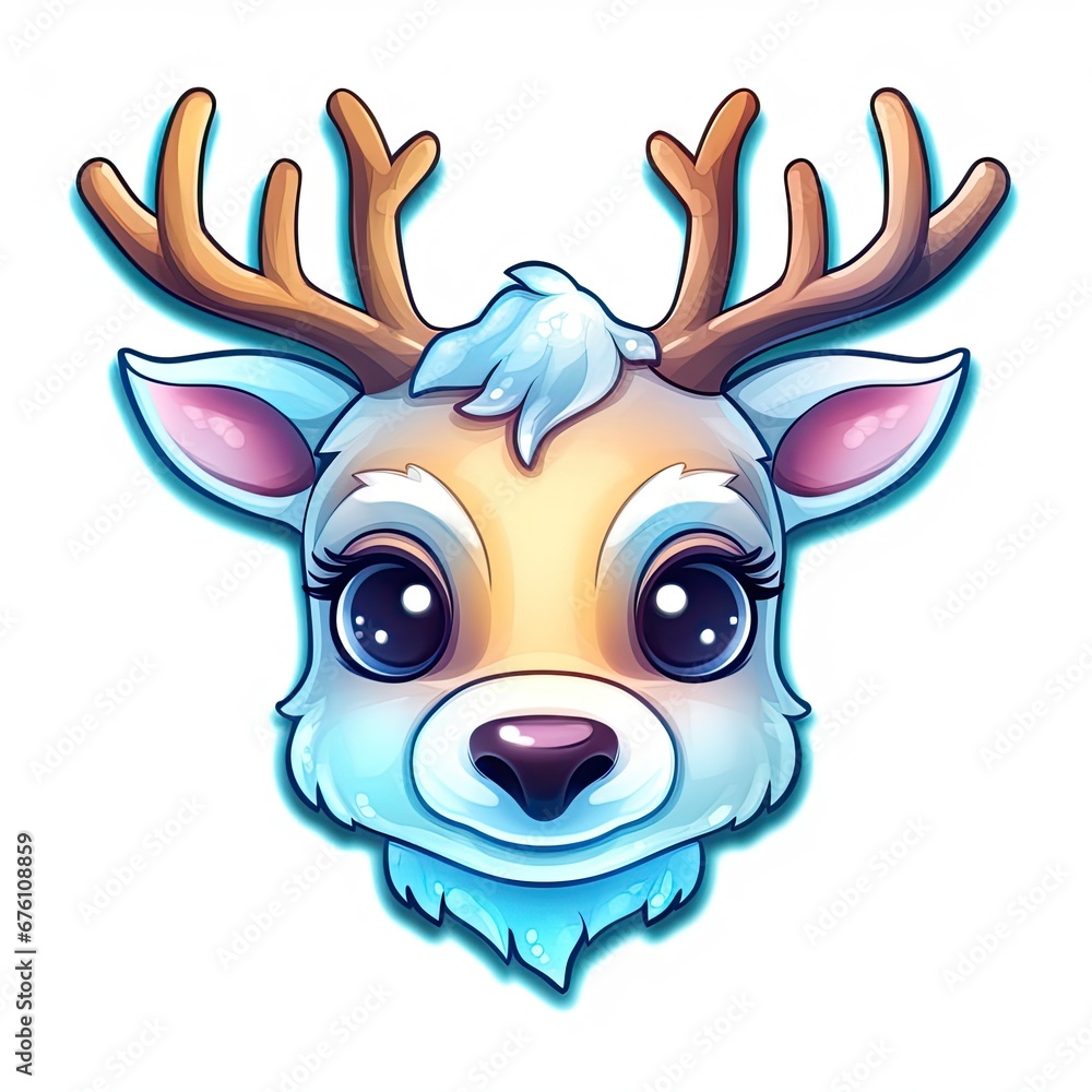 Christmas deer emoji sticker. Cartoon reindeer Santa Claus emoji ...