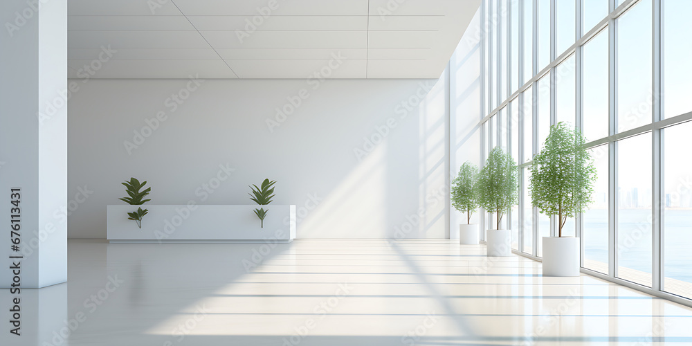 Empty modern office background workspace interior design white color ...