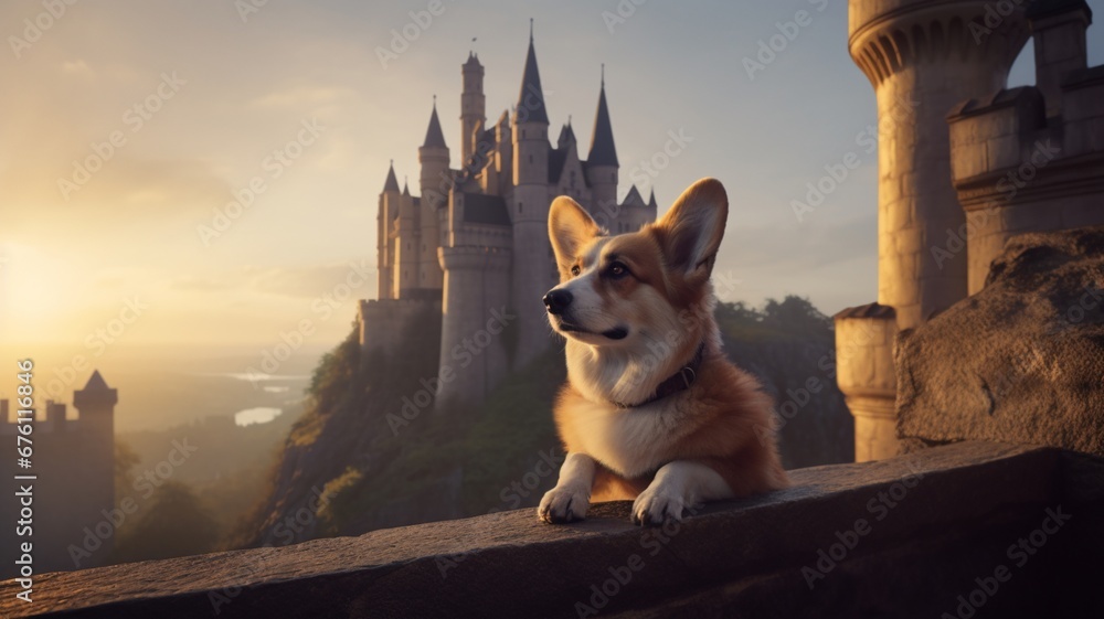Corgi dog animal the king in medieval castle AI Generated pictures ...