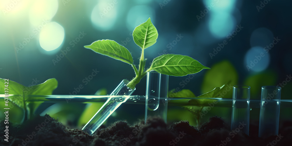 small and isolated plant growing in glasses when sunlight streams ...