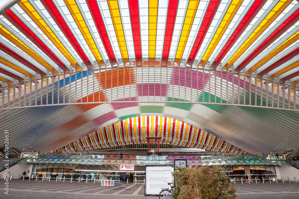 LIEGE, BELGIUM - NOVEMBER 9, 2022: Main facade of Liege Guillemins ...