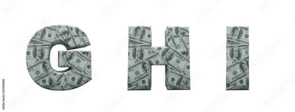 Money alphabet. Letters formed with 100 dollar bills. Font in 3d render ...