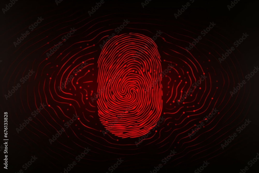 Red background fingerprint indentification to access personal financial ...