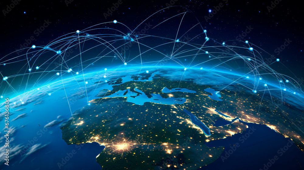 Interconnected system of Earth's satellites around the planet Stock ...