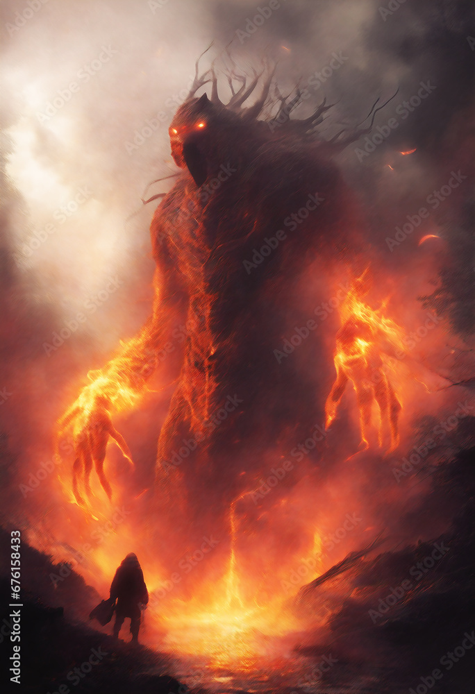 As the flickering flames dance to the rhythm of his malevolence, a ...