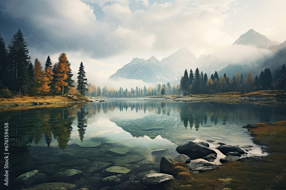 Beautiful landscape view of lake and mountains for wallpaper ...