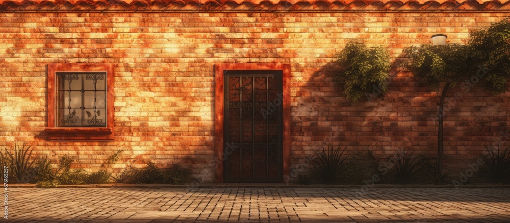 The vintage Spanish house showcased an abstract pattern of brick and ...