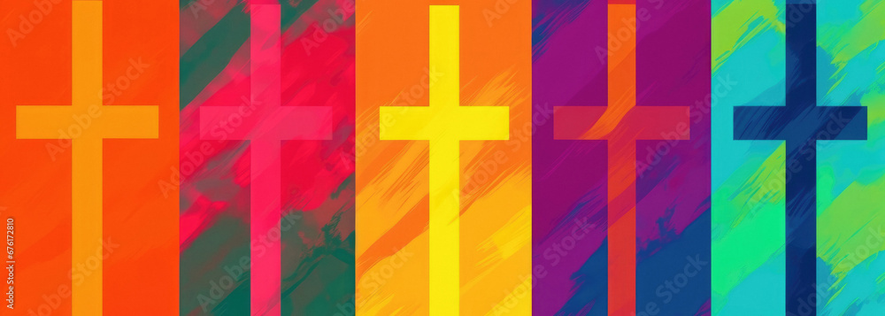 Mosaic style Christian poster of the cross of Jesus Christ - in a rich ...