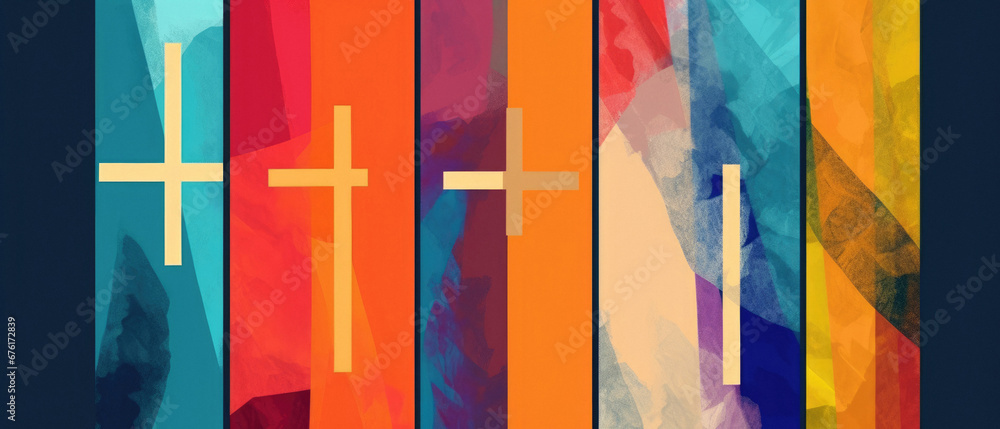 Mosaic style Christian poster of the cross of Jesus Christ - in a rich ...