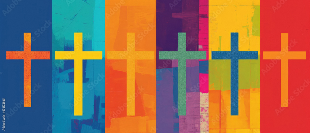 Mosaic style Christian poster of the cross of Jesus Christ - in a rich ...