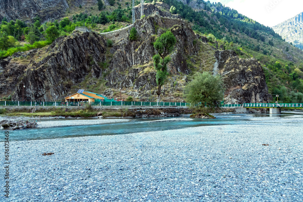 Lidder river flowing at Betaab valley hut in Pahalgam,Jammu Kashmir ...
