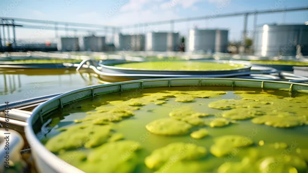 An enormous tank filled with algae cultivation beds, meticulously ...