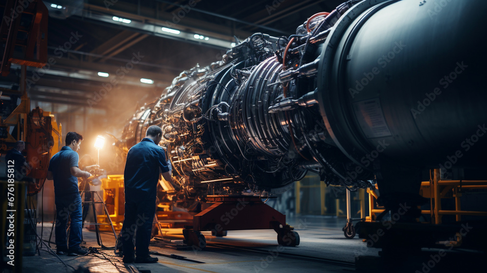Rocket engineers building a rocket in an aerospace factory Stock Photo ...