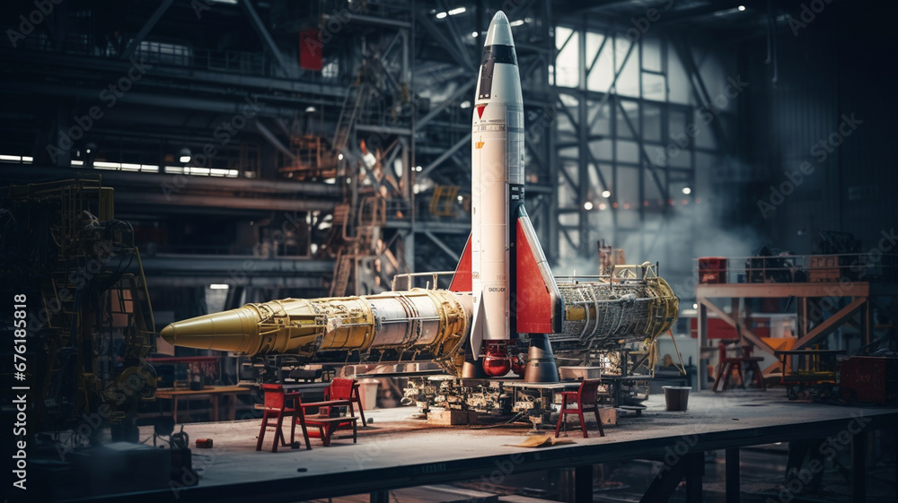 Rocket engineers building a rocket in an aerospace factory Stock Photo ...