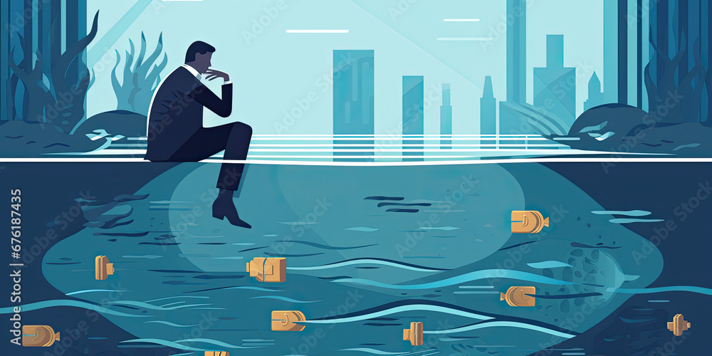 Banking Default and Bank Crisis. Banks drowning in debt with financial ...