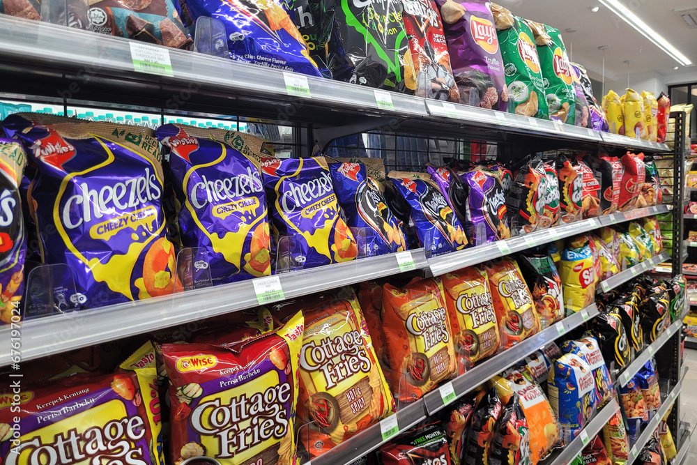 PENANG, MALAYSIA - 26 SEP 2022: Interior view with various choice foods ...