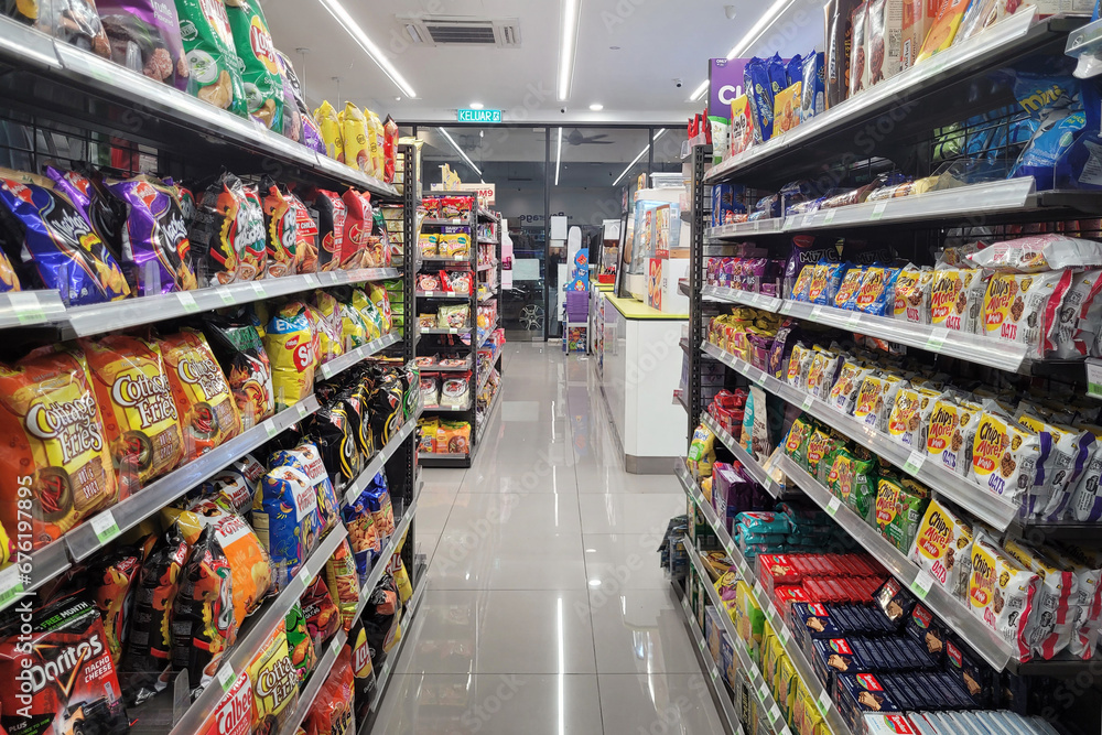 PENANG, MALAYSIA - 26 SEP 2022: Interior view with various choice foods ...