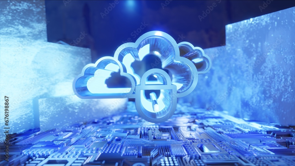 CLOUD SECURITY TECHNOLOGY 3D, SECURITY, MODERN, Network Symbol Blue ...