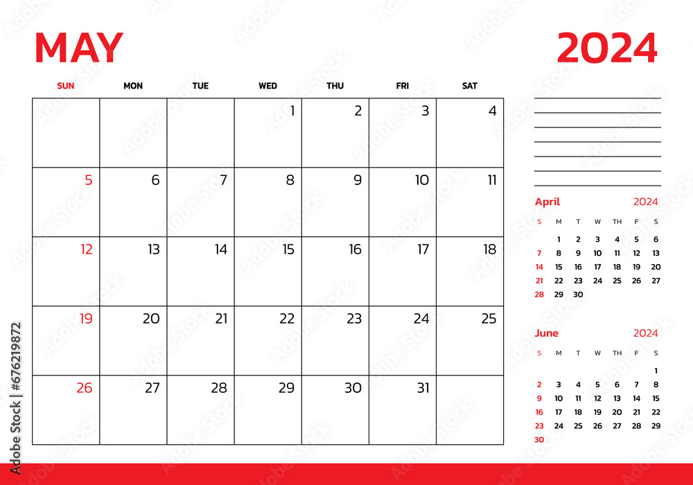 May 2024 Calendar. Week start on Sunday. Desk calendar 2024 design ...