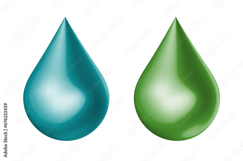 Green oil drop 3d icon realistic graphic vector isolated, blue water ...