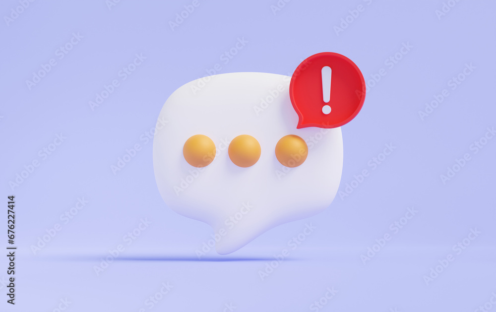 Chat bubble talk error alert warning symbol icon on purple pastel ...