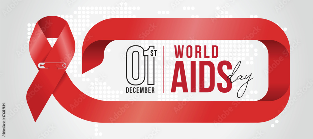 World aids day - Text in single ribbon with a brooch roll rectangle ...