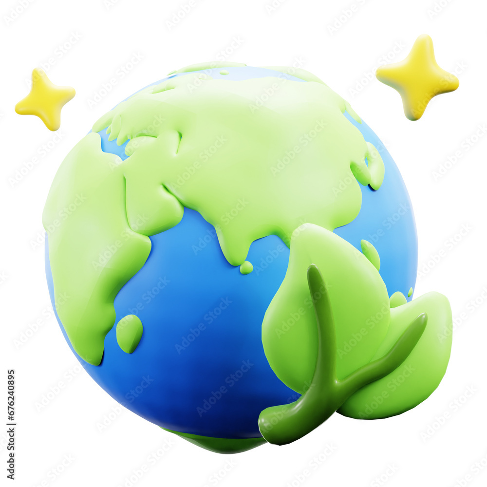 green world with eco leaf nature environment 3d icon illustration ...