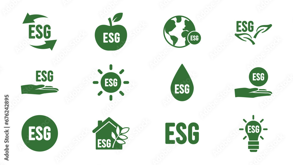 Icon collection with zero emissions esg symbol concept. greenhouse gas ...
