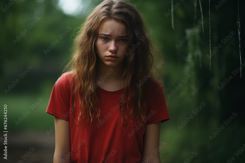 Dramatic Portrait of Sad teenage girl crying outdoors Stock ...