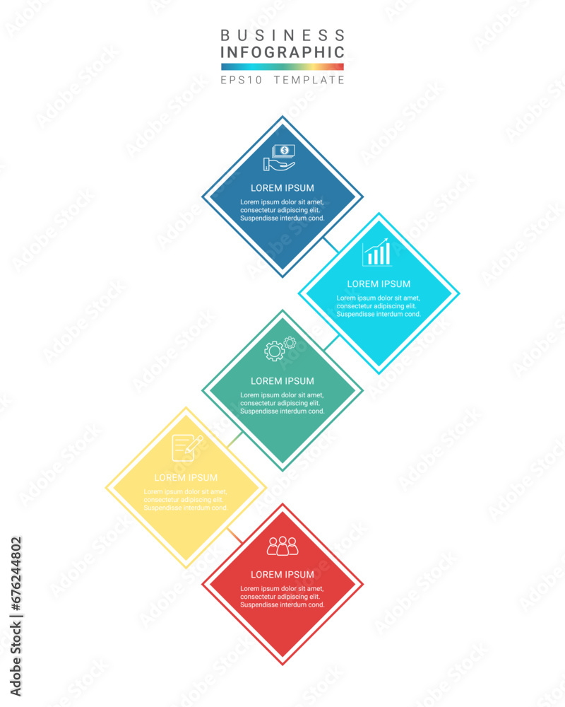 Infographic template for business Squares 5 steps to success concept ...