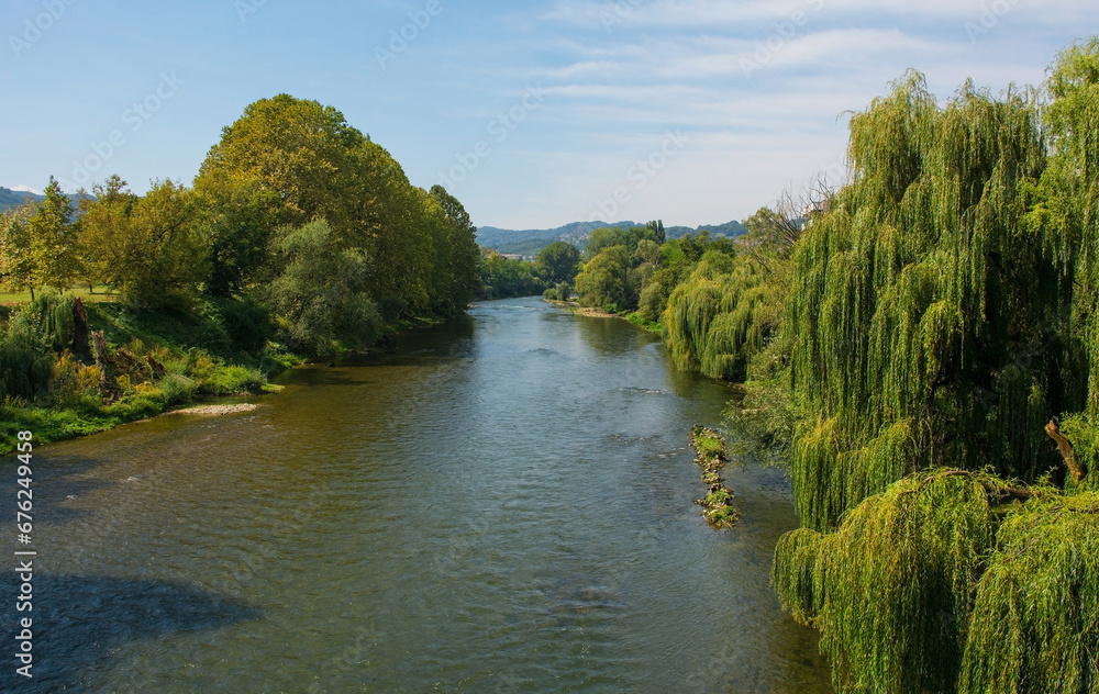 The Vrbas River as it flows through Banja Luka in Republika Srpska ...