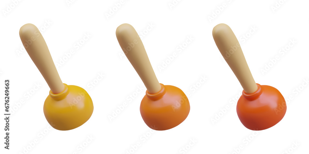 Realistic cup rubber plungers with wooden handle. Tools for cleaning ...