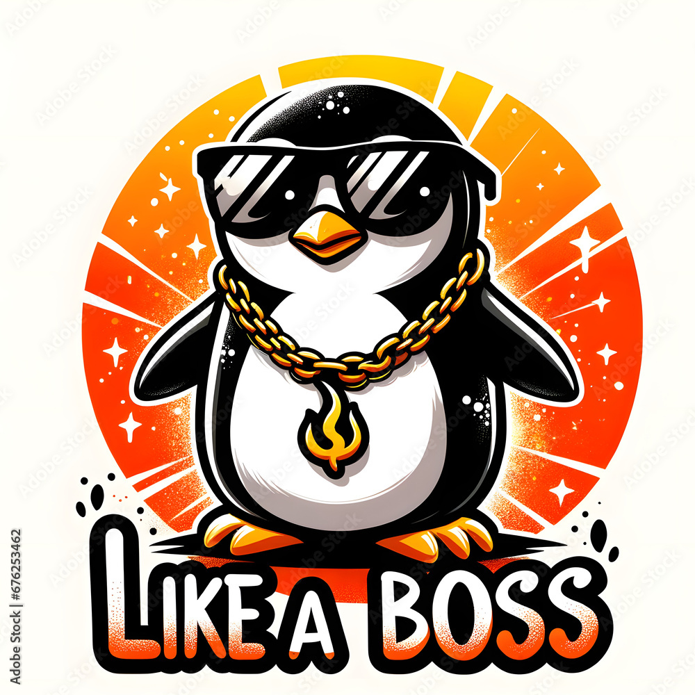 Clipart of a penguin wearing sunglasses and a gold chain, standing like ...