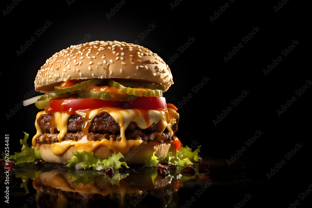 Berger, Hamberger, Dubble cheeseburger on isolated black background ...