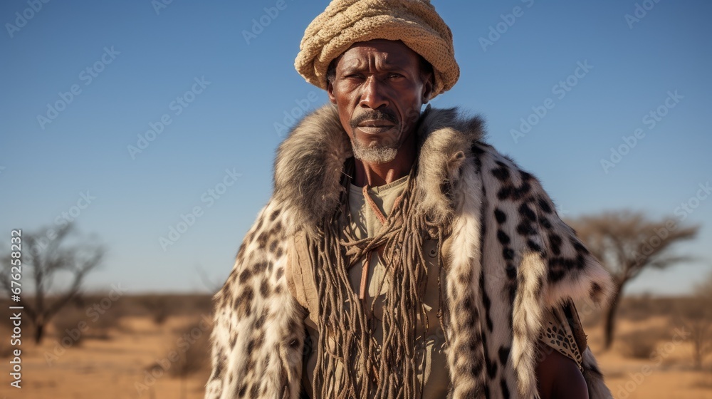 MR bushman of the Kalahari Desert in Botswana. Demonstrating hunting ...