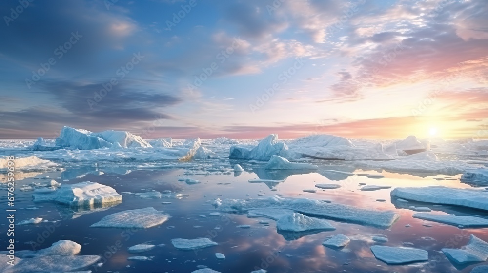 Ice sheets melting in the arctic ocean or waters. Global warming ...