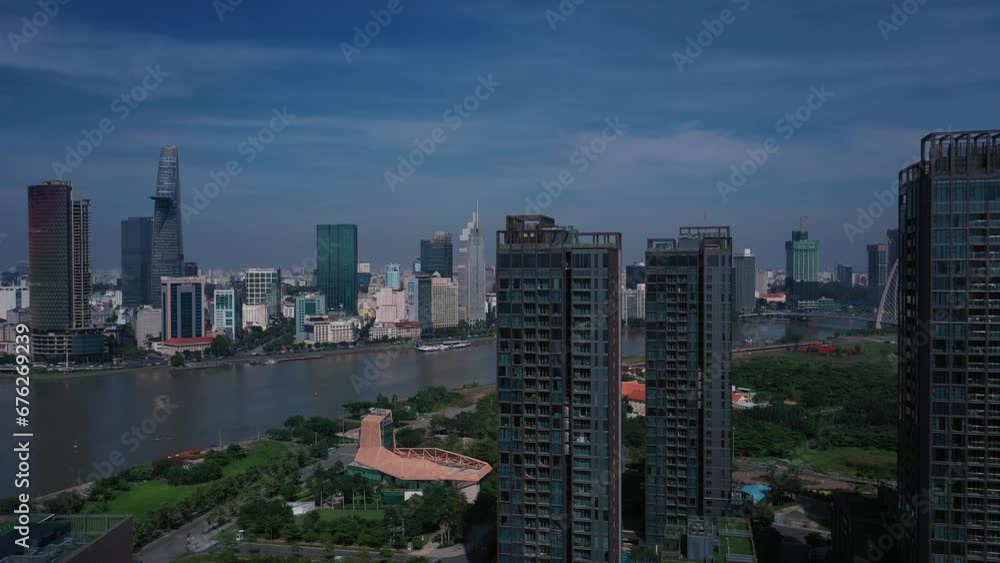 Aerial Vietnam, Ho Chi Minh City iconic buildings of Skyline on sunny ...
