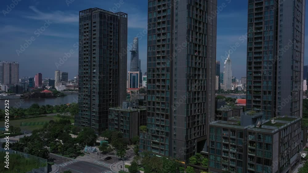 Aerial Vietnam, Ho Chi Minh City iconic buildings of Skyline on sunny ...