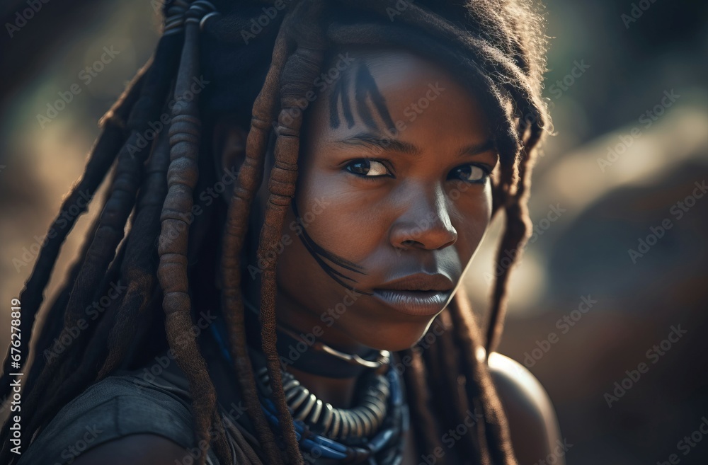 Tribal African woman with traditional hairstyle. Aboriginal native ...