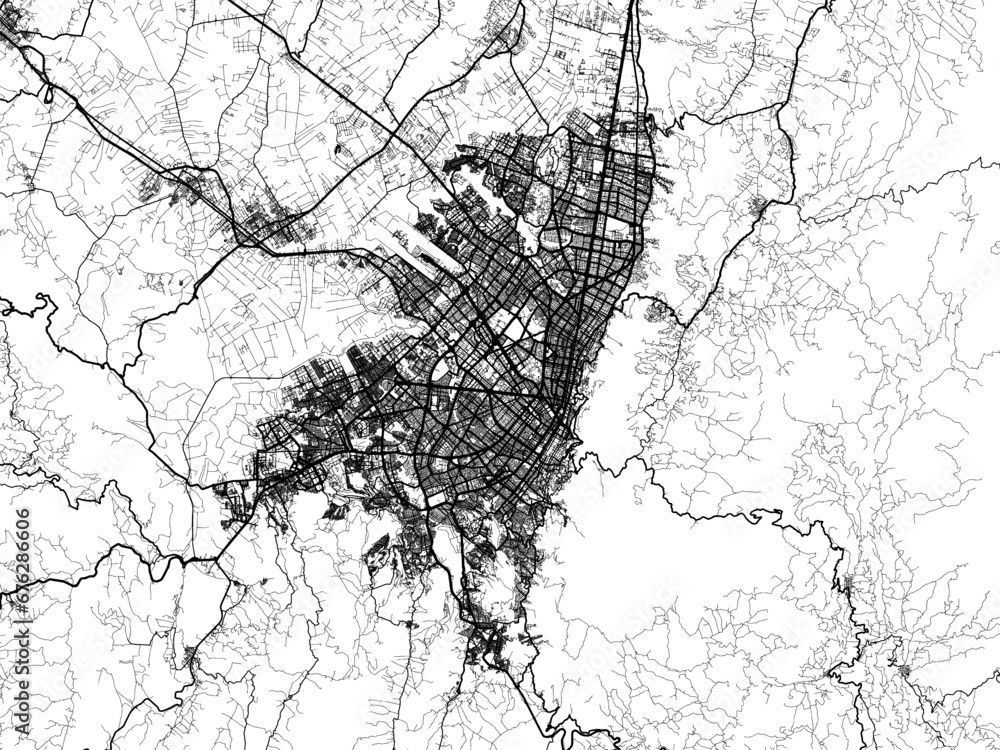 Vector road map of the city of Bogota in Colombia with black roads on a ...