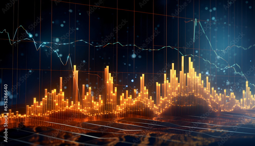 Abstract Golden chart of financial rates of stock exchange. Computer ...