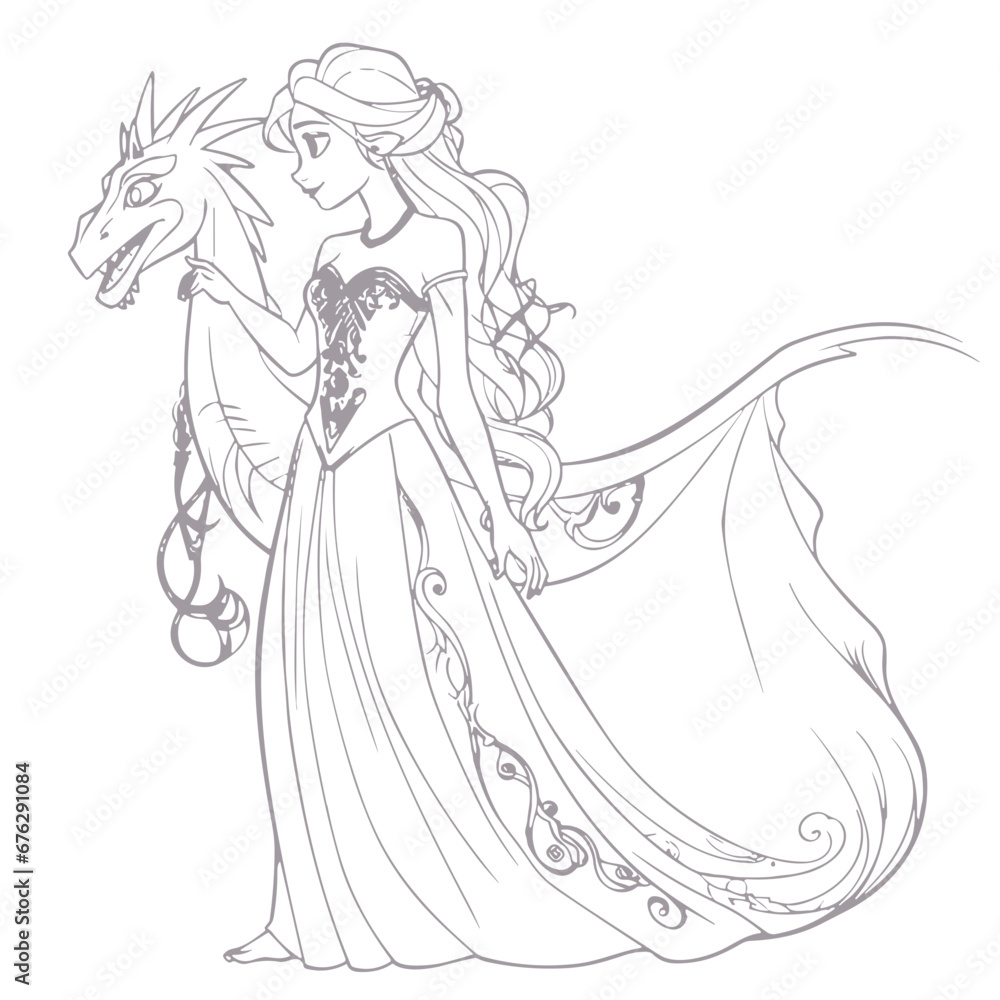 Line art Girl, Line art princess, Illustratin of a girl, illustration ...